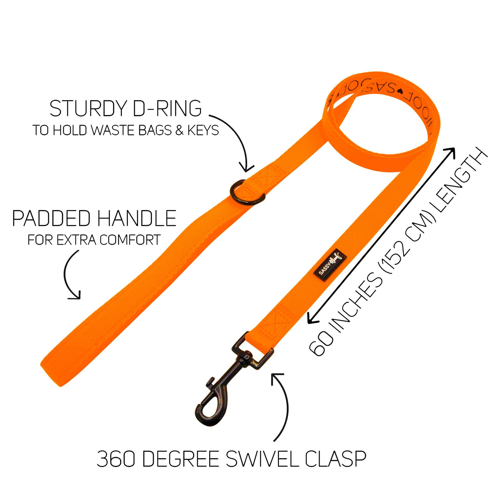 Dog Leash - Neon Orange | Sassy Woof Product
